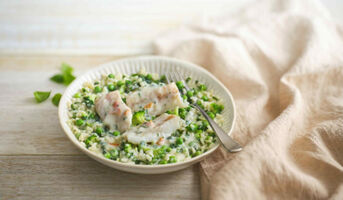 Dos de colin d’Alaska au citron et au basilic, risotto verde surgelés ...