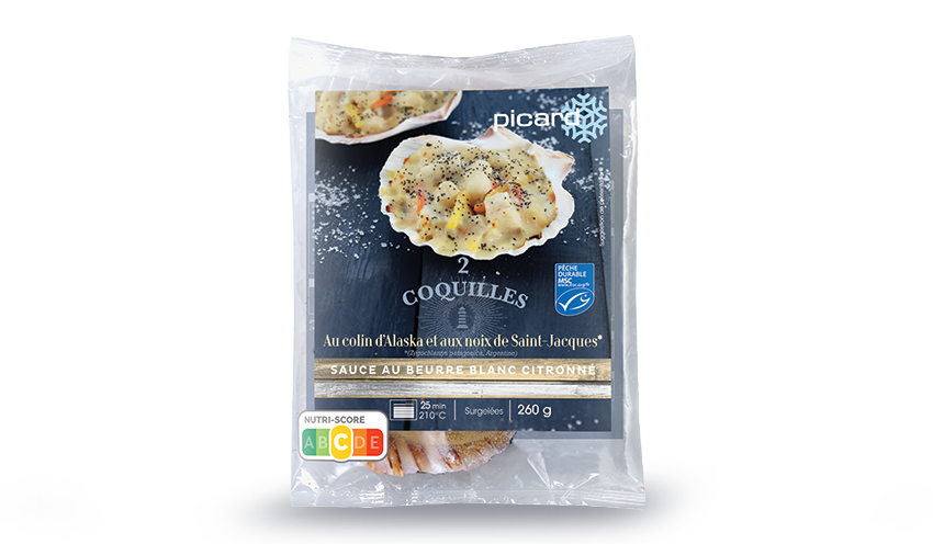 2 coquilles colin d'Alaska, noix de St-Jacques MSC surgelés Picard